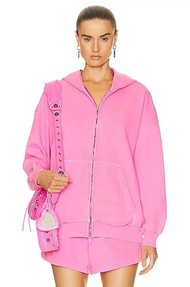 Balenciaga Small Zip Up Hoodie In Pink - Fluo Pink | Editorialist